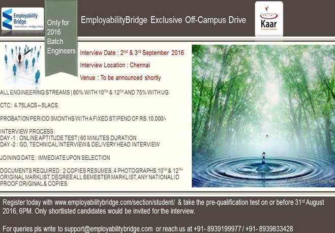 Kaar Technologies Off Campus Drive | 2016 Batch | BE / BTech | 2 & 3 ...